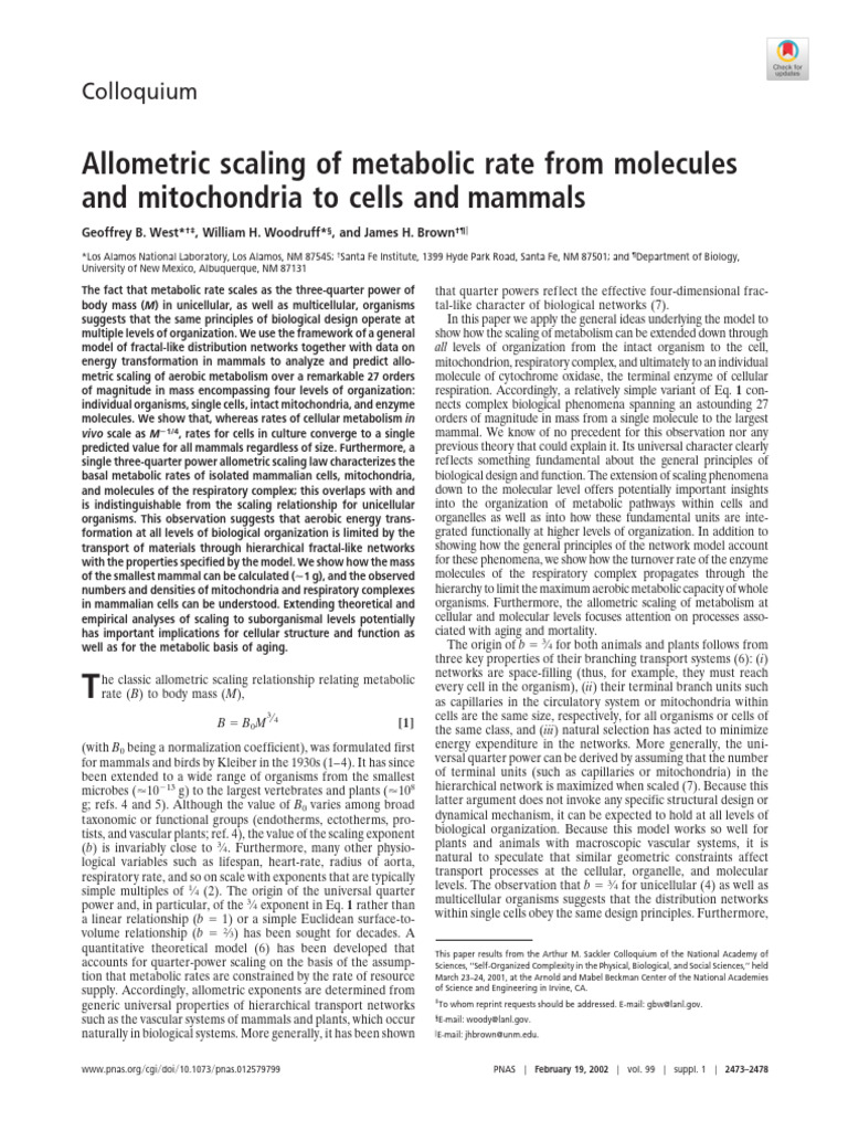 Allometric Scaling of Metabolic Rate | PDF | Mitochondrion | Cellular ...