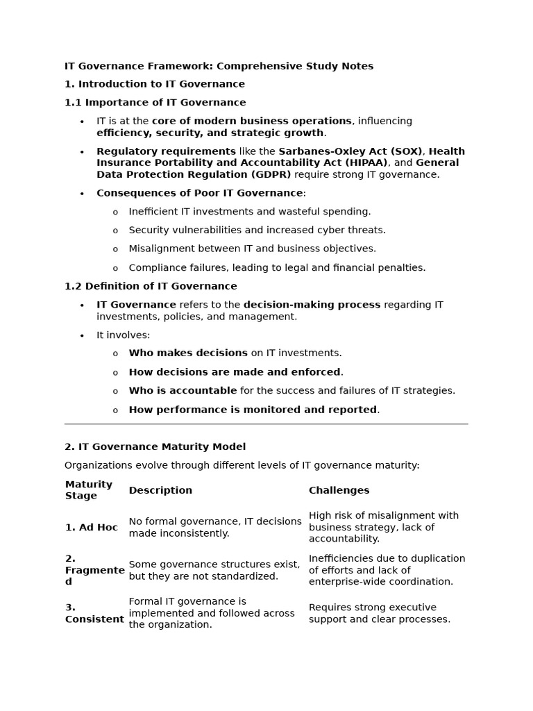 IT Governance Framework - Notes | PDF | Information Security | Computer ...
