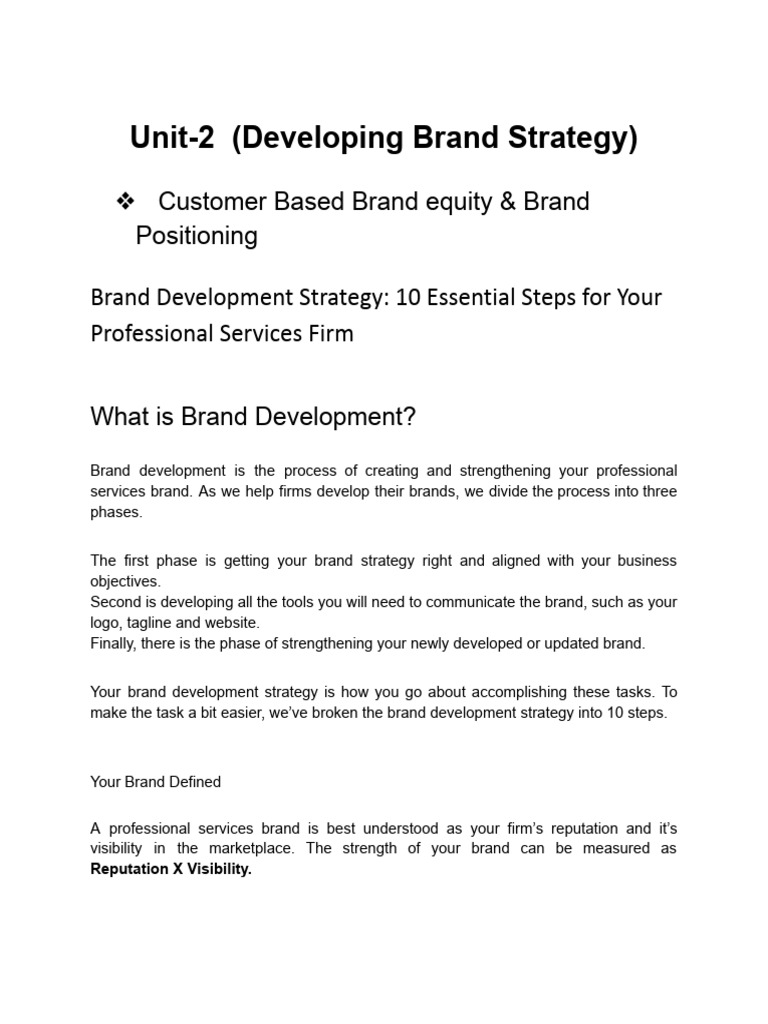 Unit - 2 Developing Brand Strategy | PDF | Brand | Marketing