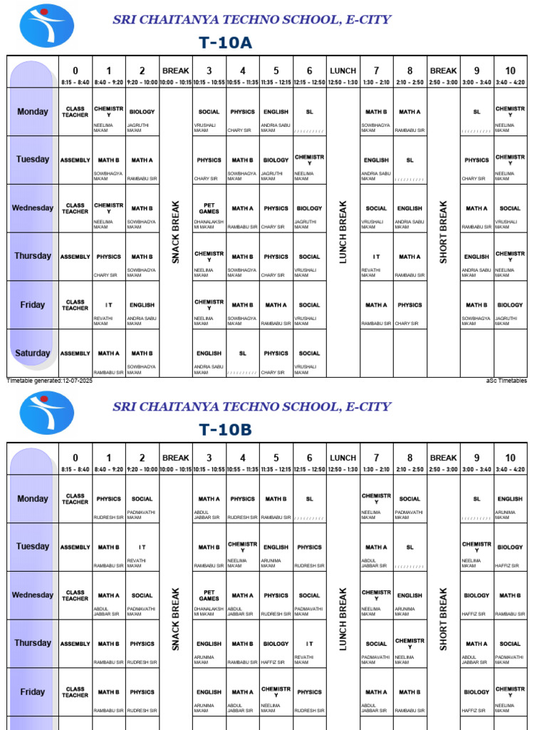 Class 10 Time Table July 14th | PDF | Physical Sciences | Natural Sciences