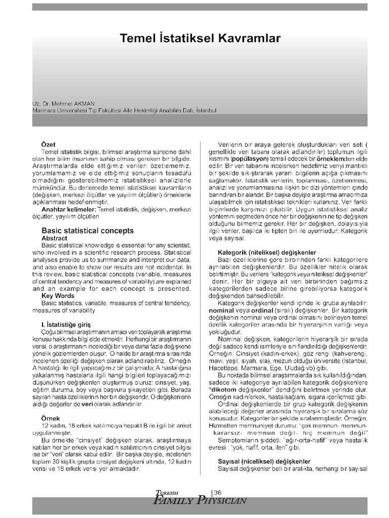 C1 S2 Temel Istatistiksel Kavramlar | PDF