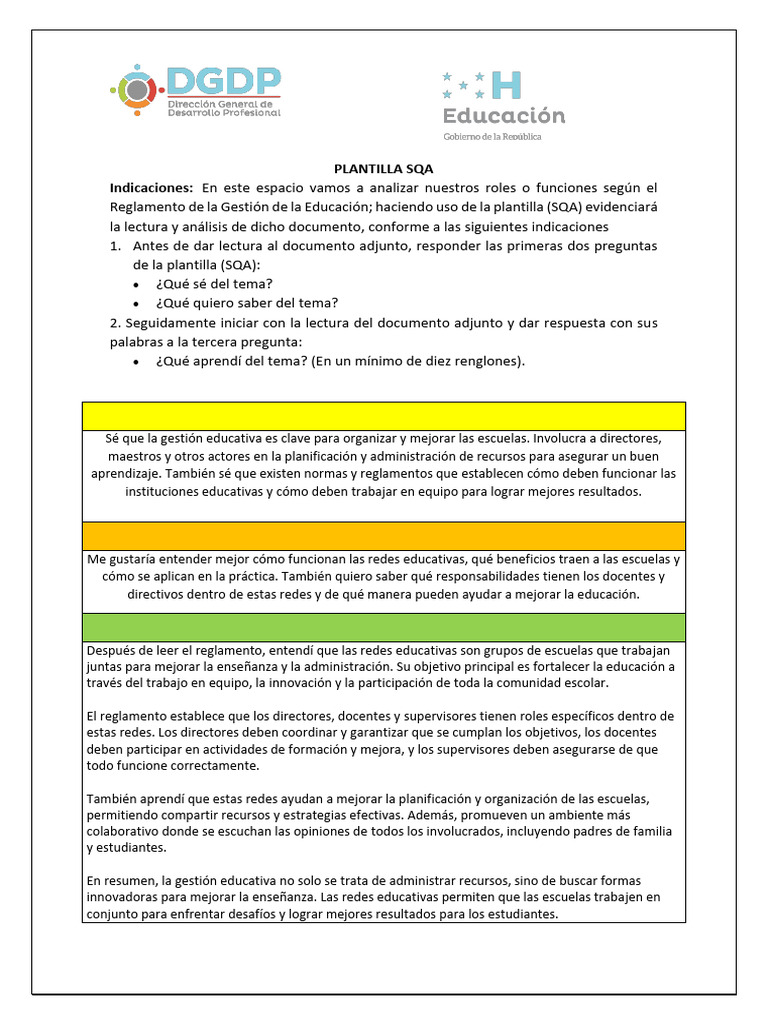 Formato Tecnica SQA DGDP | PDF | Enseñando | Escuelas