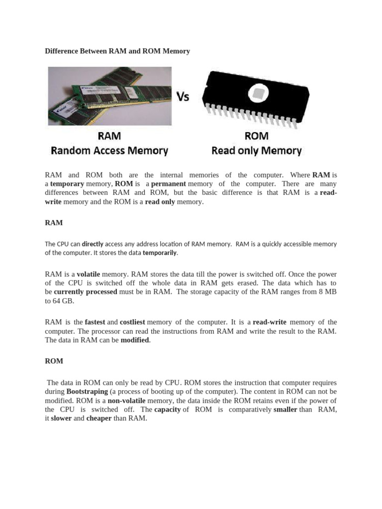 RAM vs ROM: Key Differences Explained | PDF | Random Access Memory ...