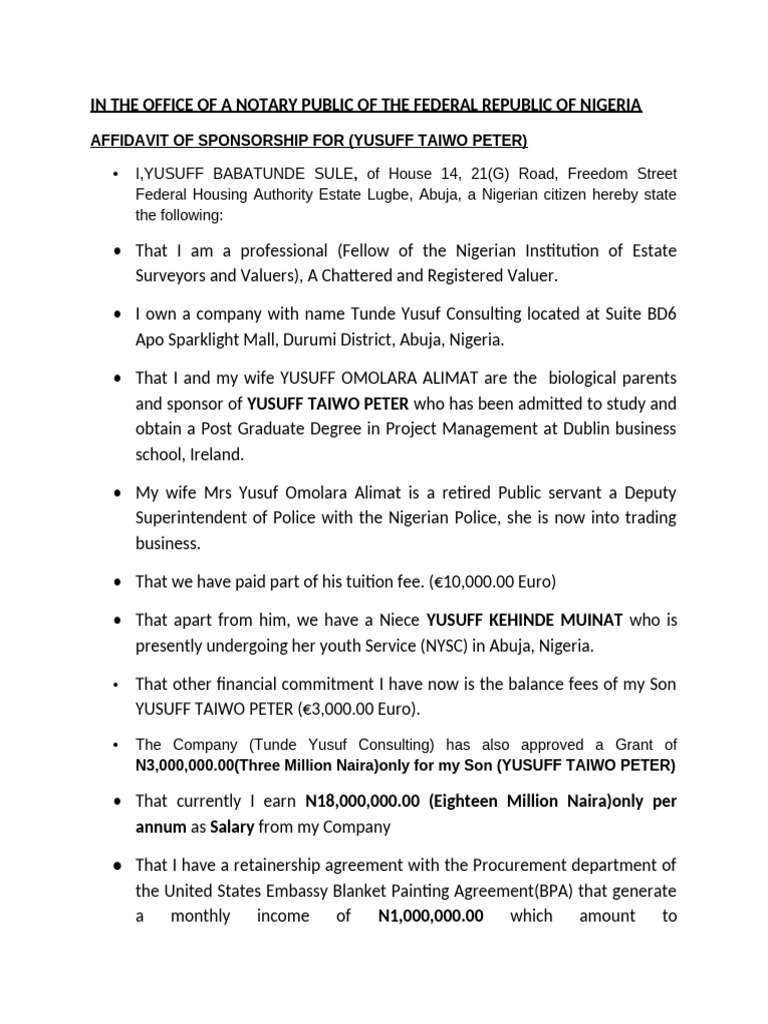 Affidavit of Sponsorship Taiwo 2 | PDF | Nigeria | Government