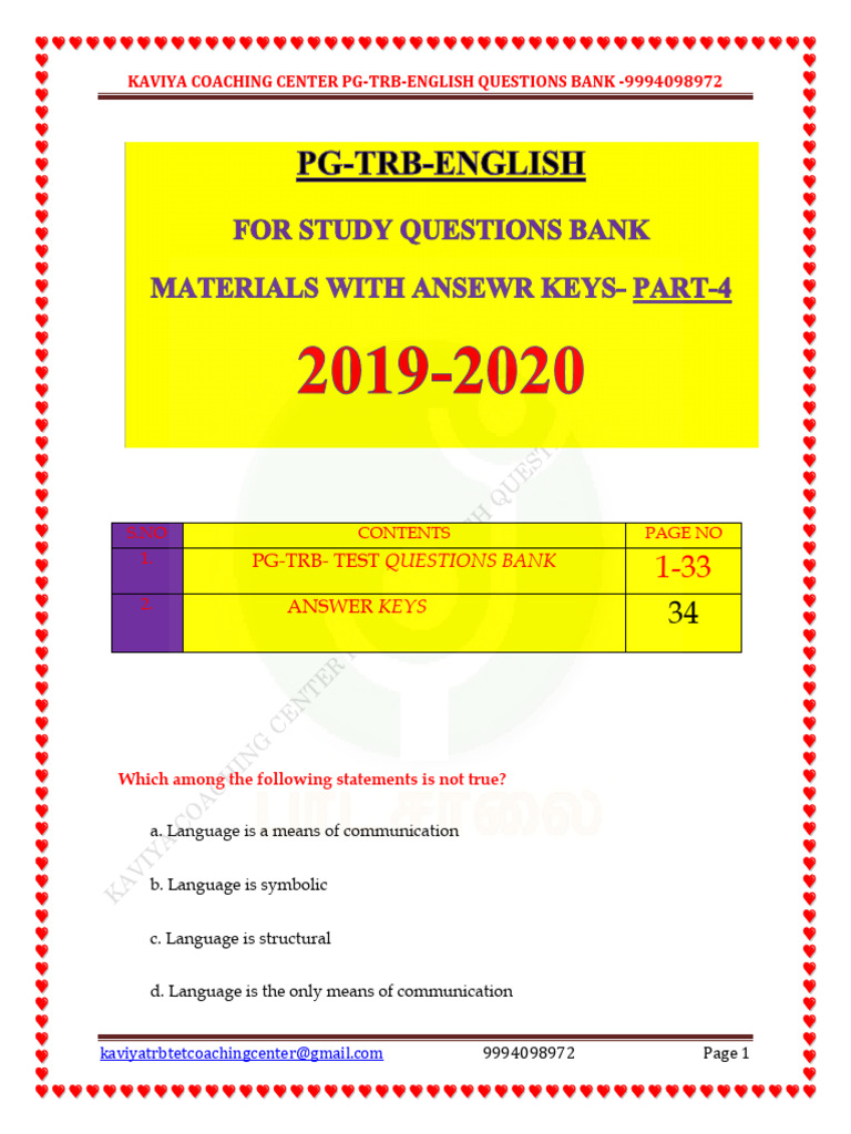 PG-TRB English Questions Bank | PDF | Linguistics | Human Communication
