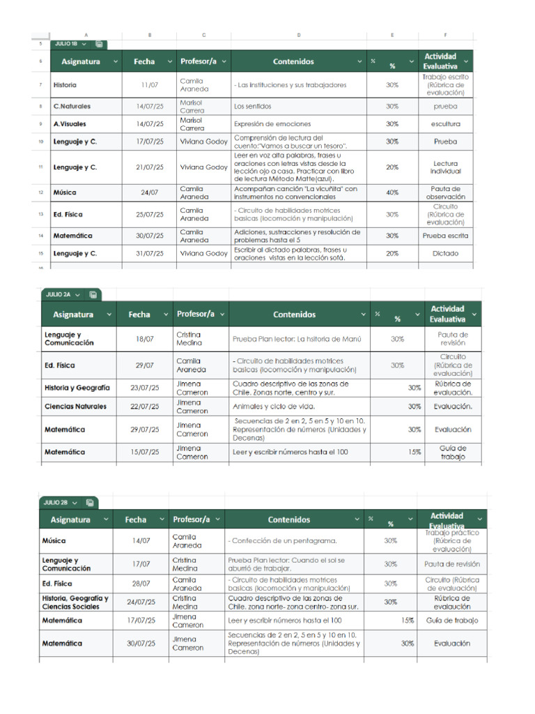 Evaluaciones Julio 2025 JMC | PDF