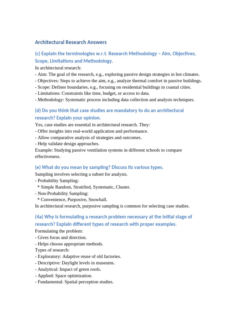 Architectural Research Answers | PDF
