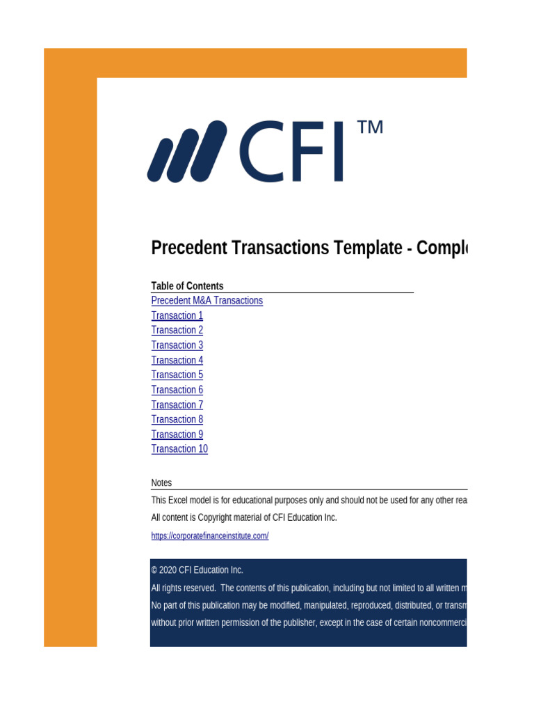 Precedent Transactions Analysis Template | PDF | Mergers And ...