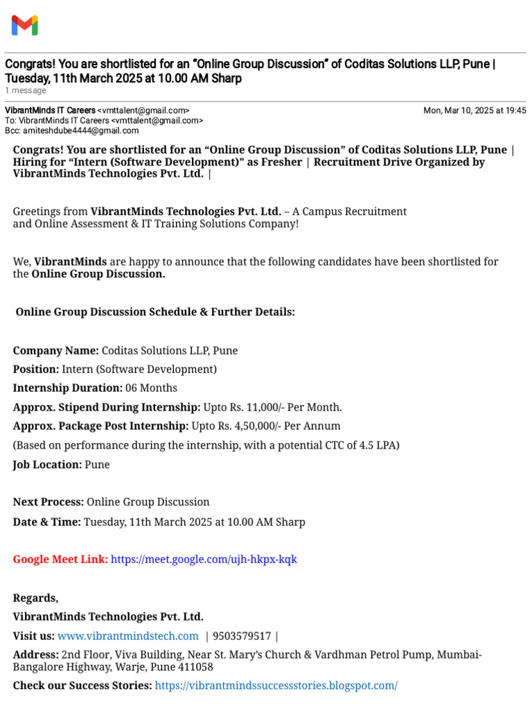 Coditas Internship Group Discussion Invite | PDF