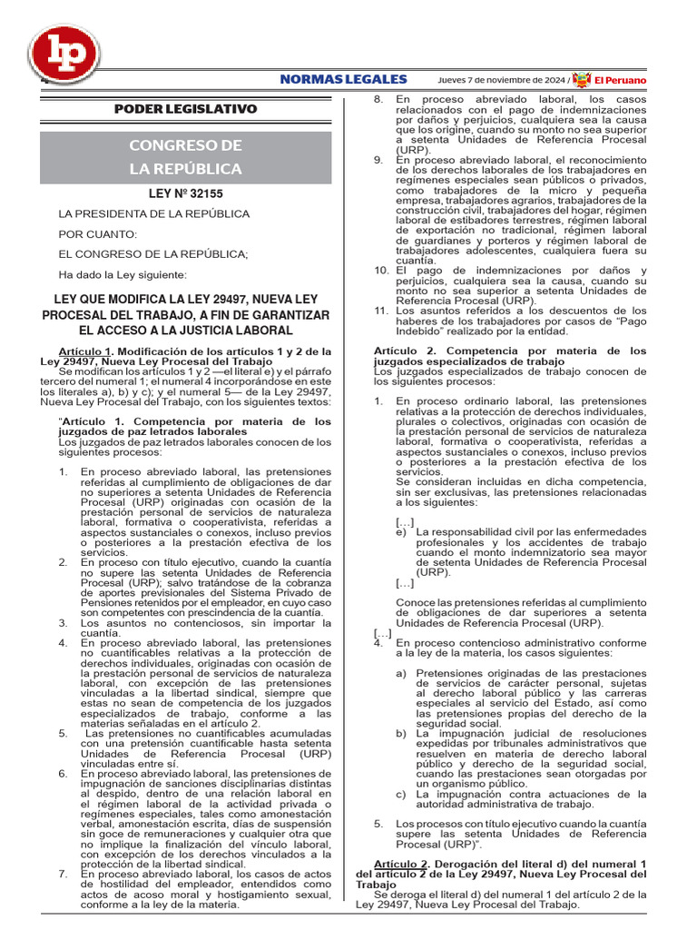 Ley 32155 | PDF | Derecho laboral | Ley procesal