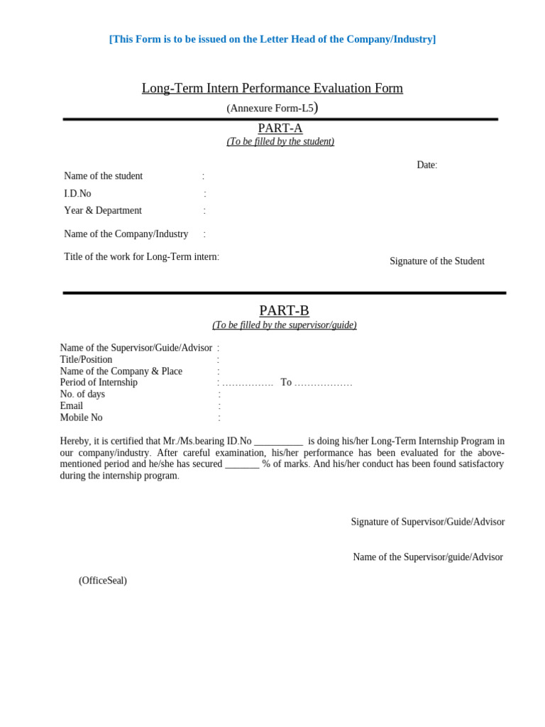 Evaluation Form (Internship Annexure-5) | PDF