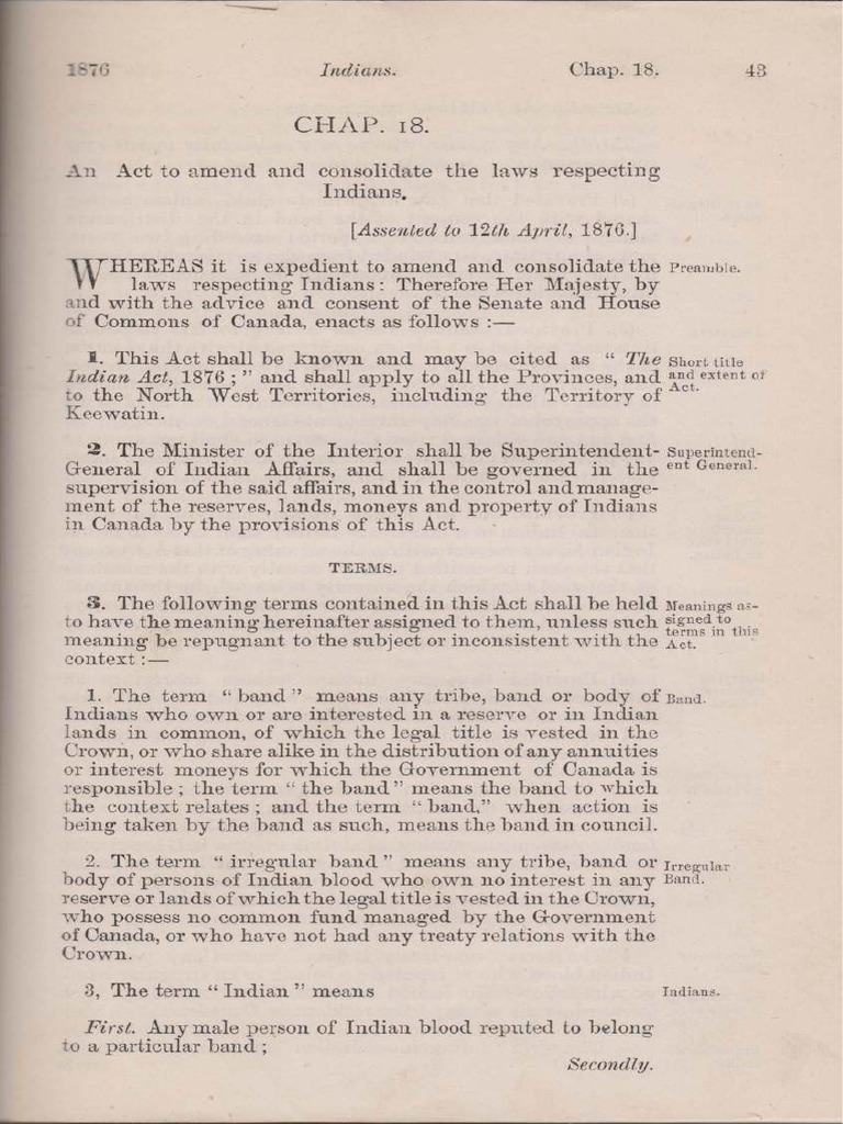 The Indian Act, 1876 Overview | PDF | Legal Documents | Government