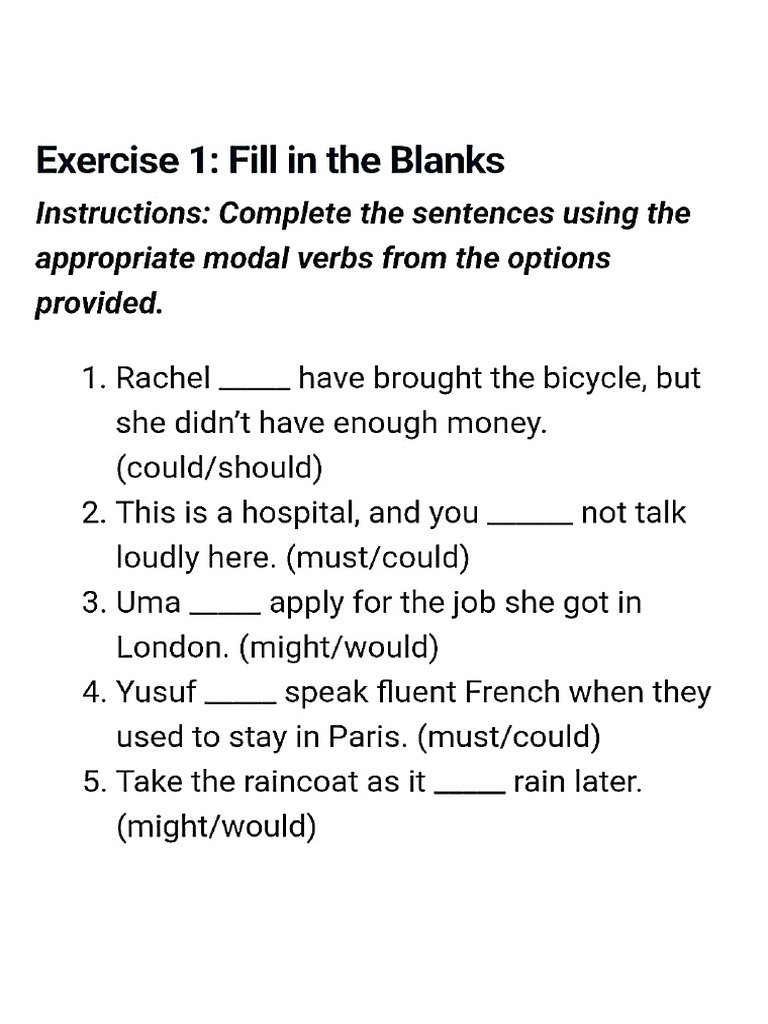 Modals Practice Worksheet | PDF