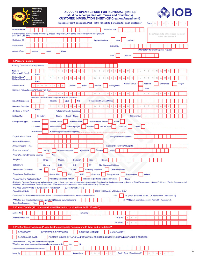 Iob Forms Sbacc Opening Form | PDF