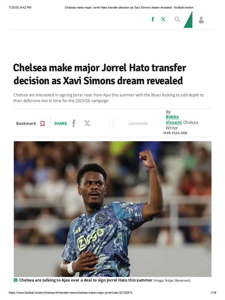 Chelsea Make Major Jorrel Hato Transfer Decision As Xavi Simons Dream Revealed - Football ...