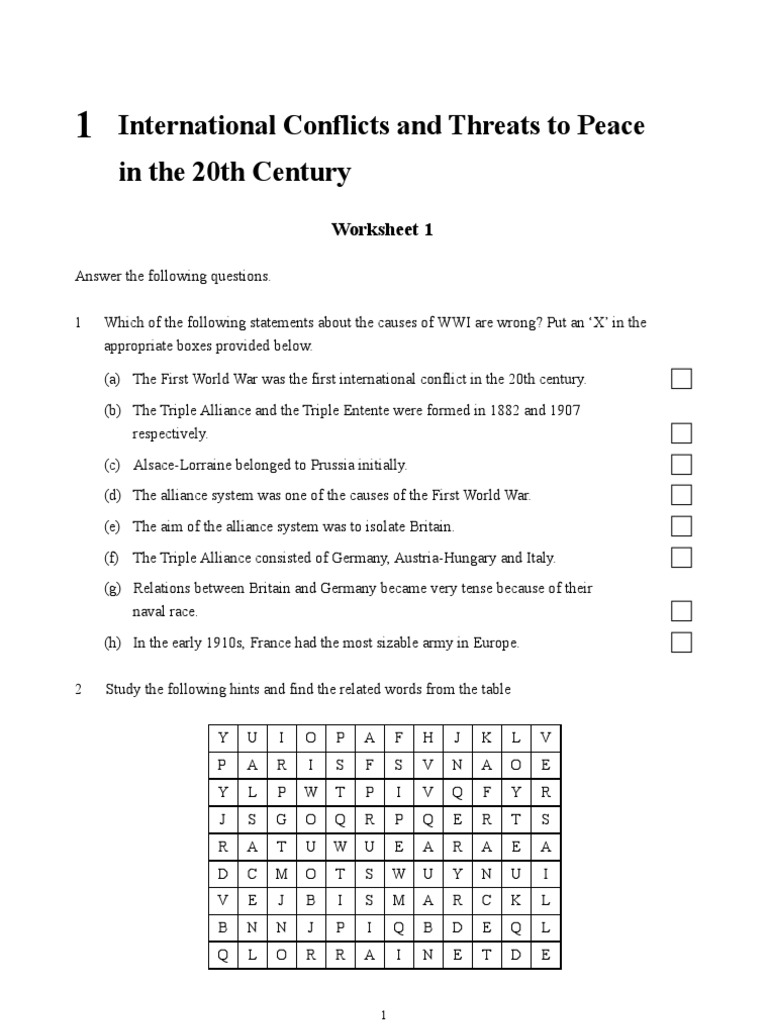 F.3 History Worksheet | PDF | World War I | Cold War