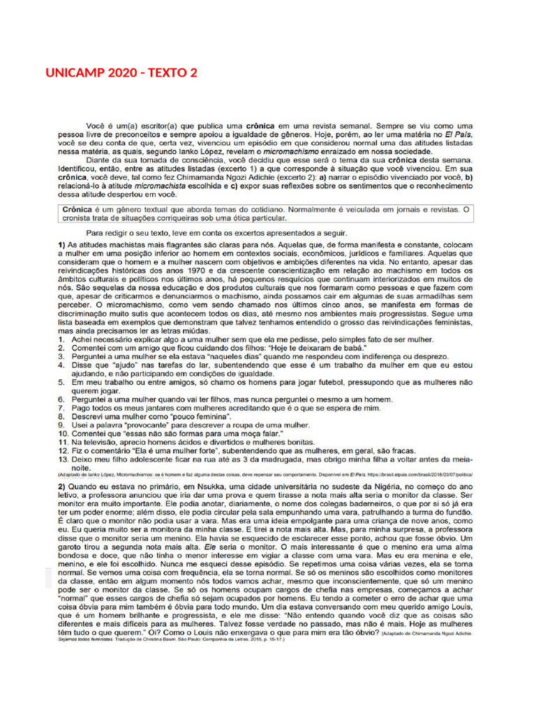 Unicamp 2020 - Proposta 2 | PDF