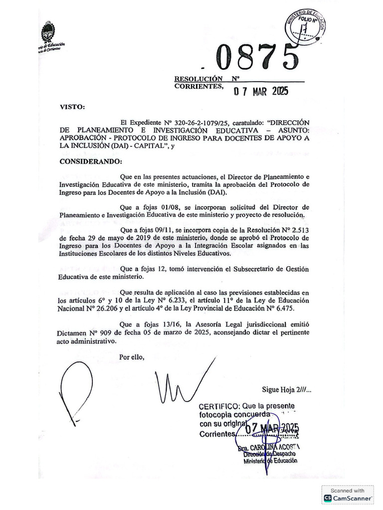 Aprobación - Protocolo Apoyo A La Inclusi | PDF