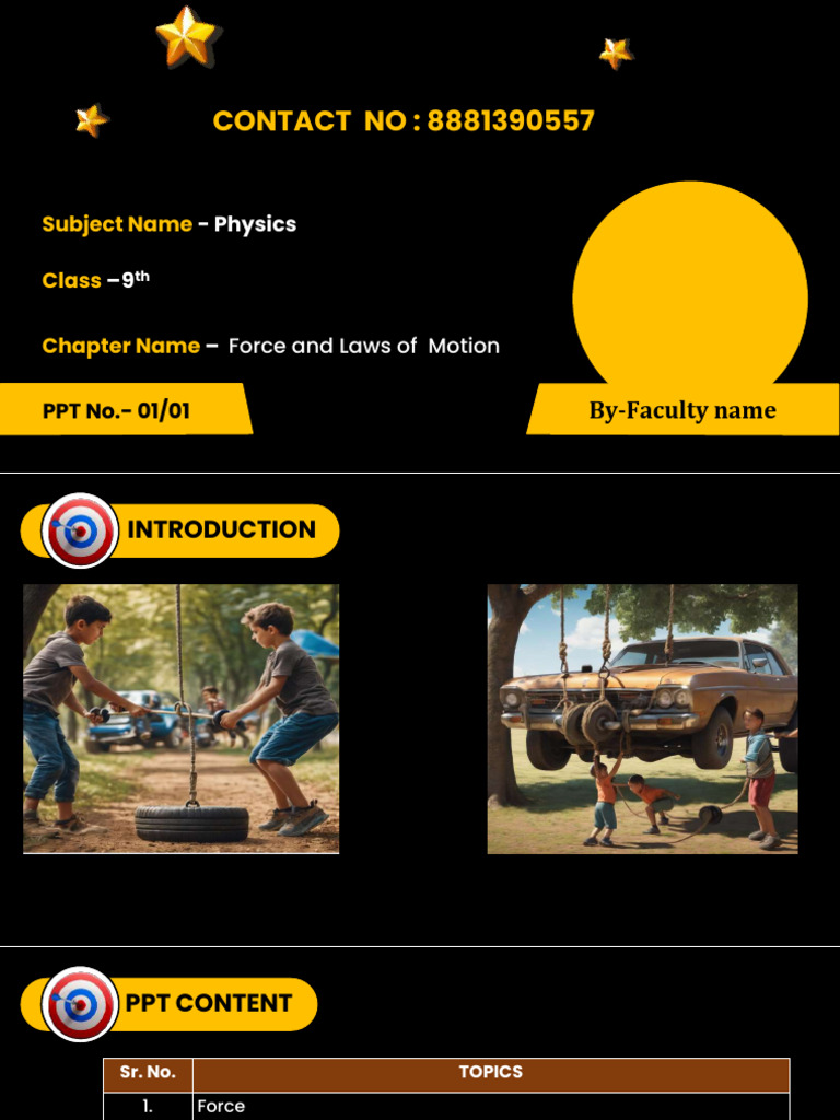 IX - PHYSICS - FORCE & LAWS OF MOTION - PPTX - 8881390557 | PDF | Force | Friction