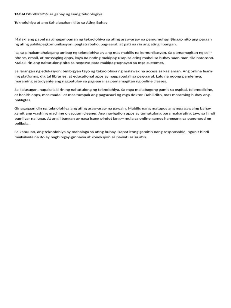 Assignment Essay in Filipino | PDF