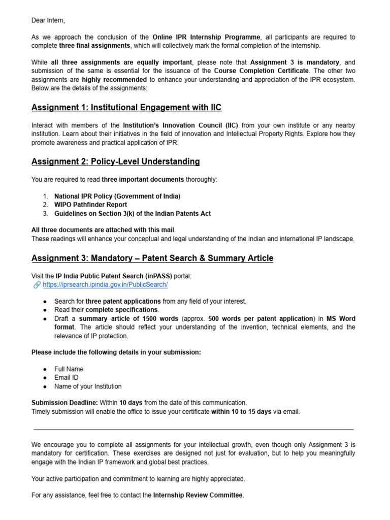 Final Assignments Instructions | PDF | Intellectual Property | Patent
