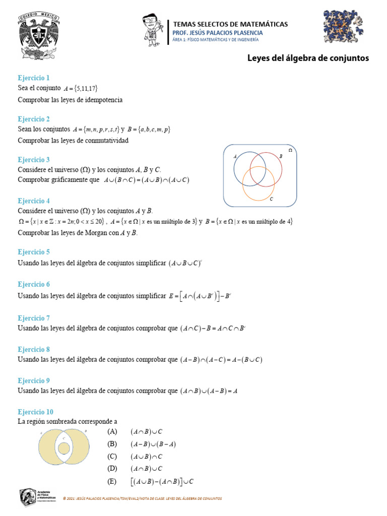 TSM2021 - Ejercicios - Leyes Del Algebra de Conjuntos | PDF ...