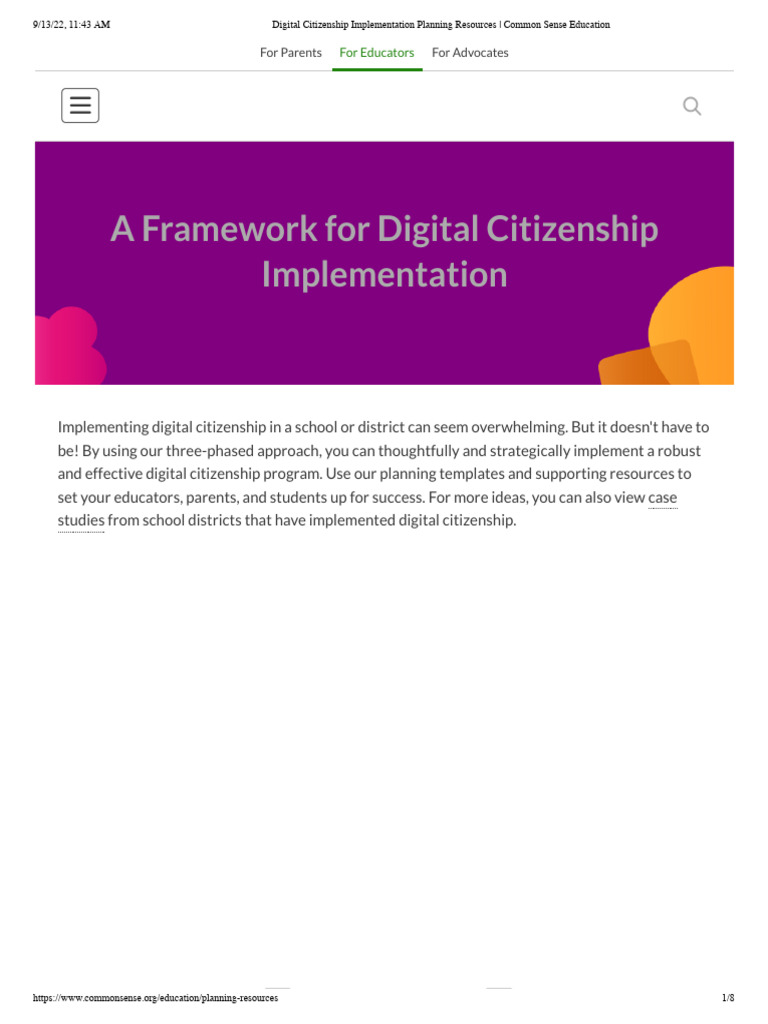 Digital Citizenship Implementation Planning Resources - Common Sense ...
