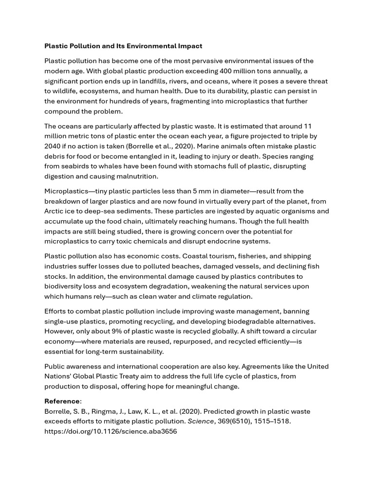 Plastic Pollution and Its Environmental Impact | PDF | Plastic | Pollution