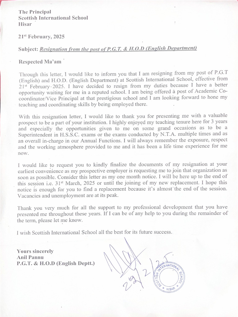 Resignation Letter | PDF