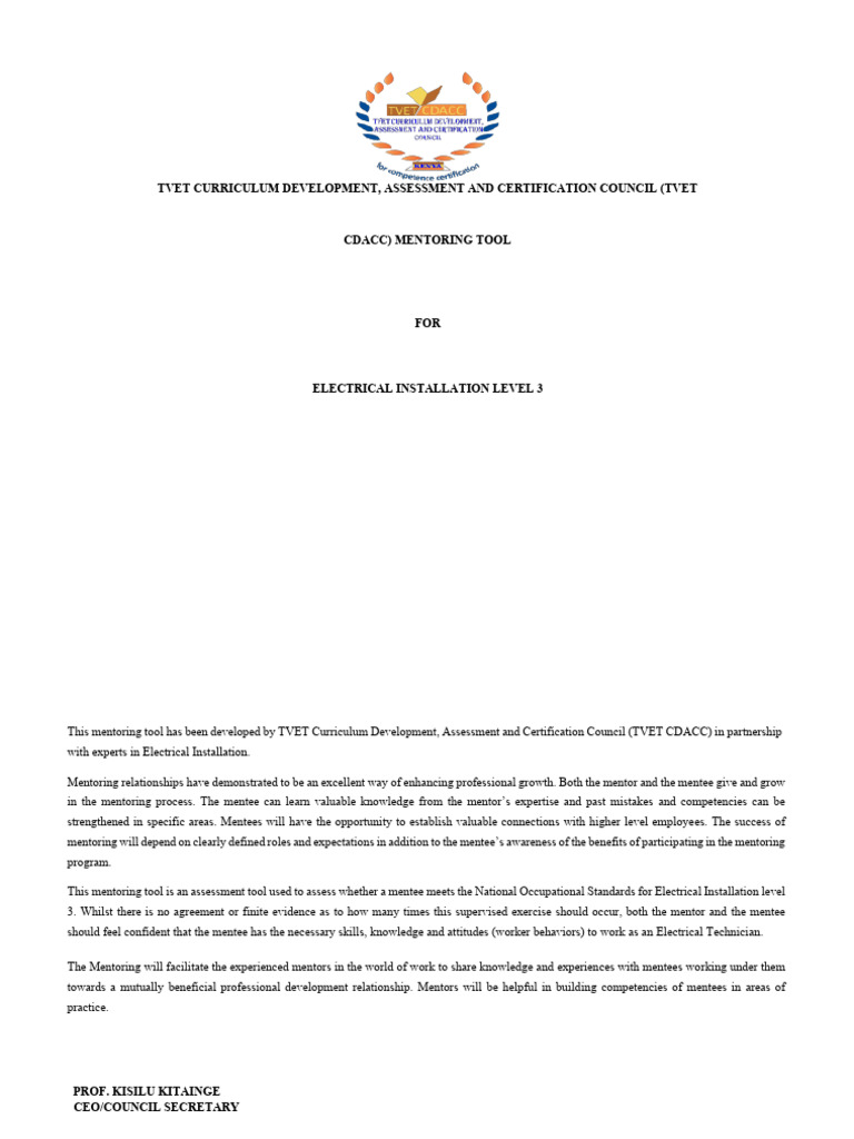 Electrical Installation Level 3 | PDF | Mentorship | Electrical Wiring