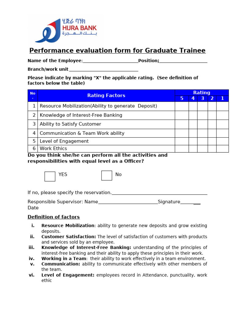 Graduate Trainee Performance Evaluation Form | PDF
