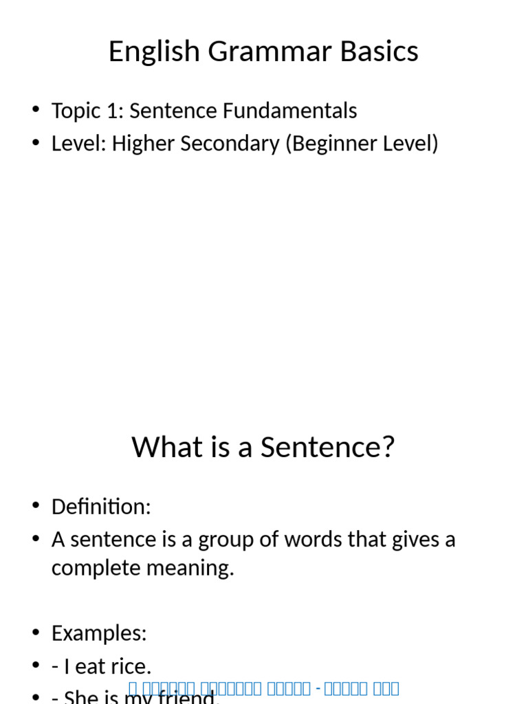 Enhanced English Grammar Basics Topic1 Sentences | PDF