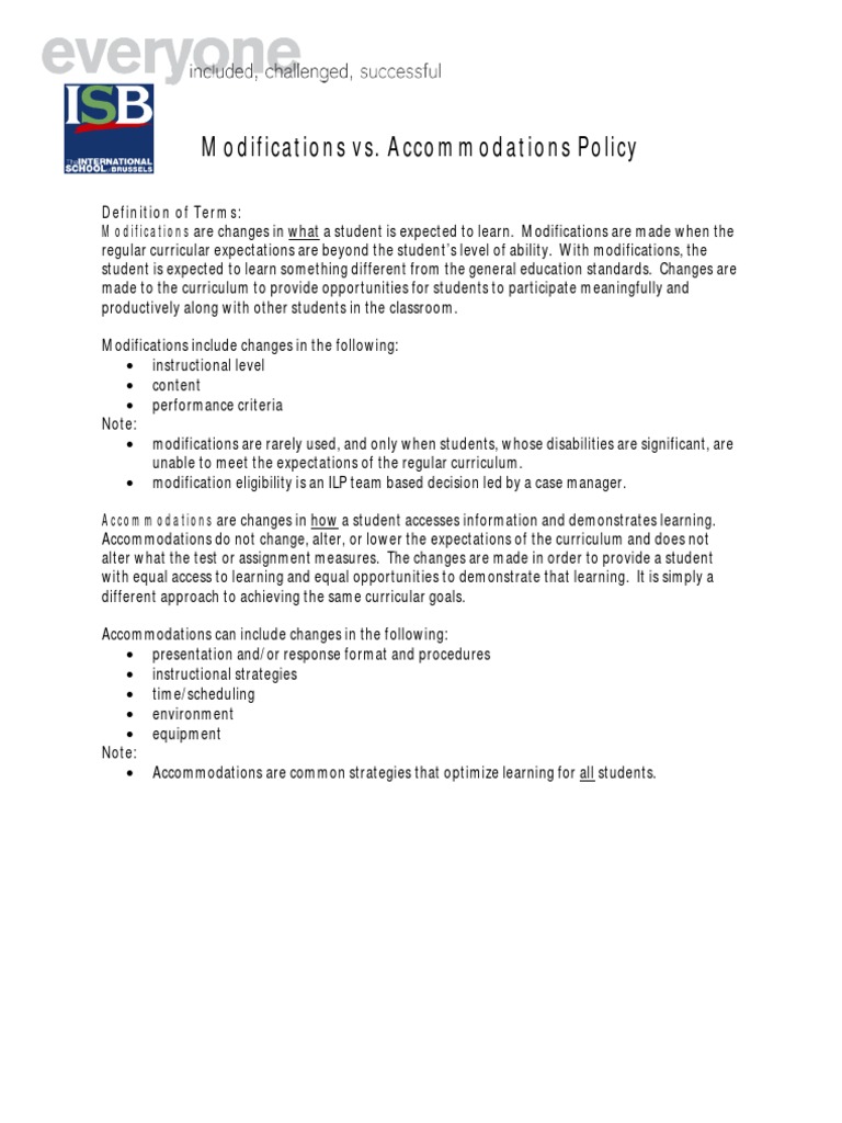 Accommodations vs. Modifications Guide | PDF | Curriculum | Educational ...