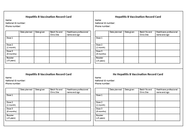 Hepatitis B Vaccination Record Card | PDF | Hepatitis B | Vaccines