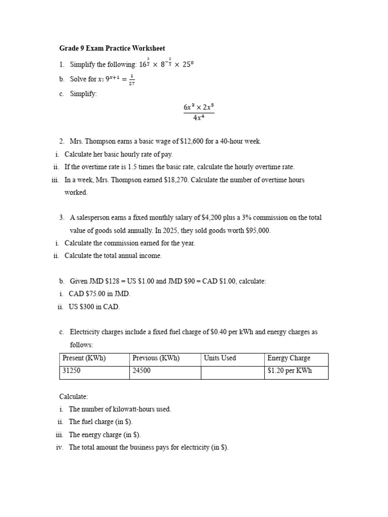 Grade 9 Practice Worksheet | PDF | Interest | Taxes