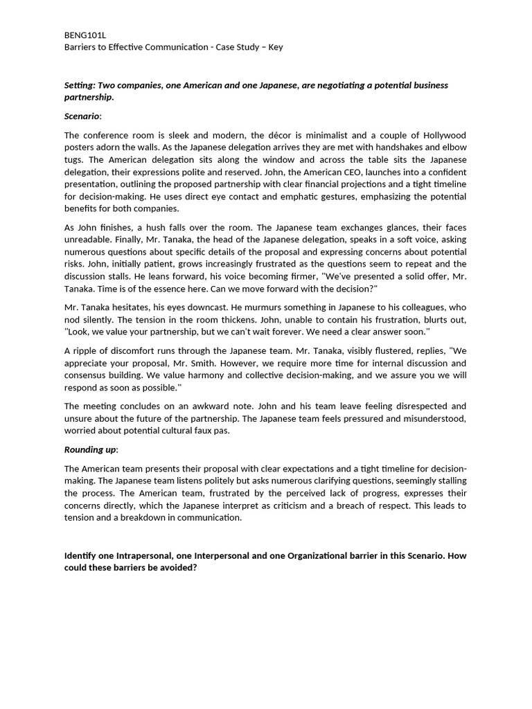 Cultural Barriers in Business Negotiations | PDF | Communication ...