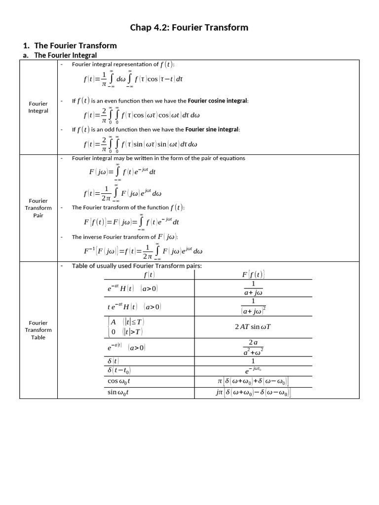 Chap 4.2 Fourier Transform | PDF | Mathematical Relations | Functions And Mappings
