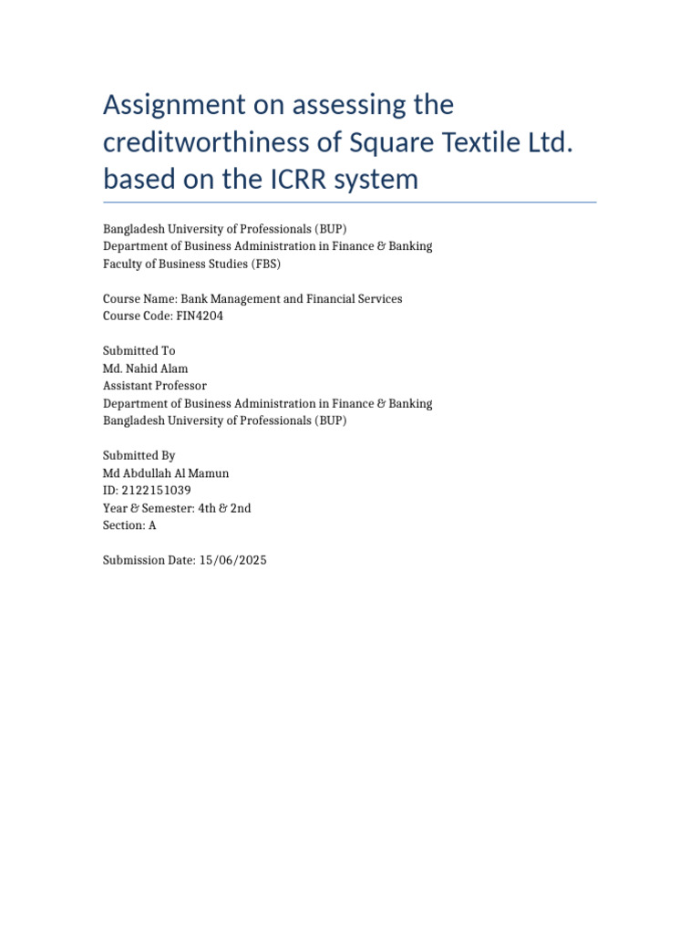Square Textile ICRR Assignment | PDF