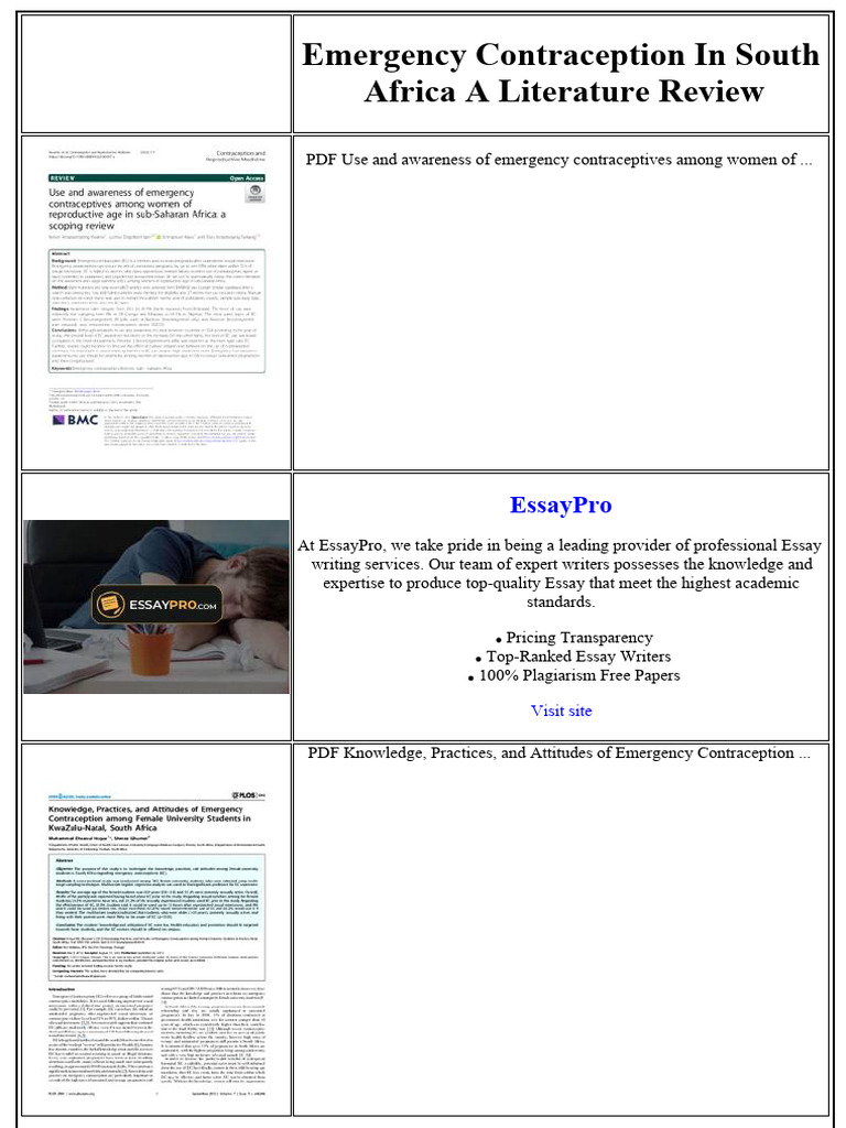 Emergency Contraception in South Africa A Literature Review | PDF ...