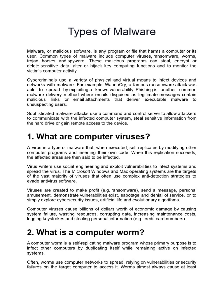 Lecture 4 Types of Malware.docx 1 | PDF | Malware | Computer Virus
