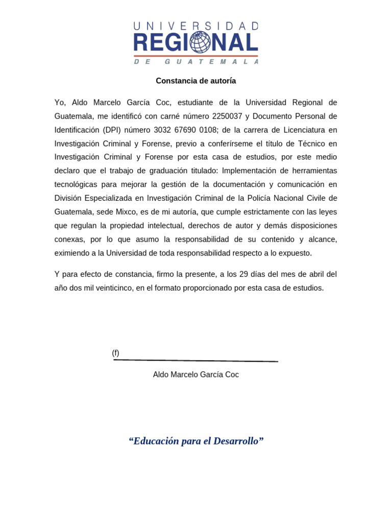 Constancia de Autoría | PDF