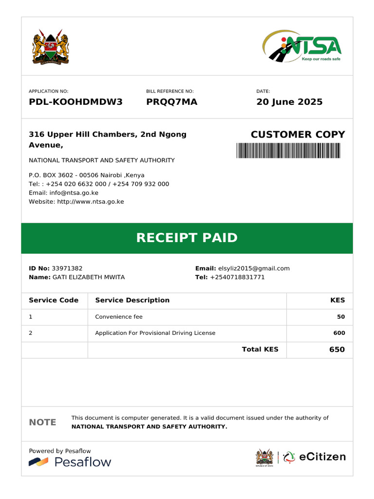 Provisional Driving License Receipt | PDF | Driving