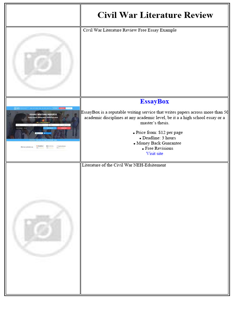 Civil War Literature Review | PDF | Essays | Expert