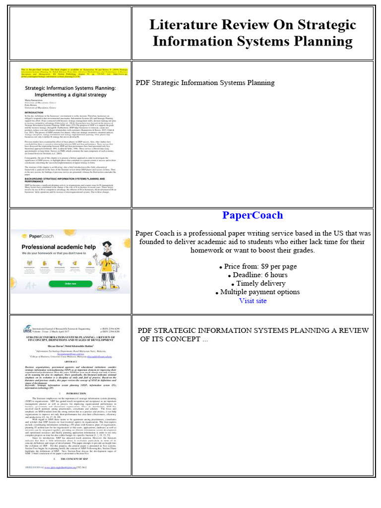 Literature Review On Strategic Information Systems Planning | PDF ...