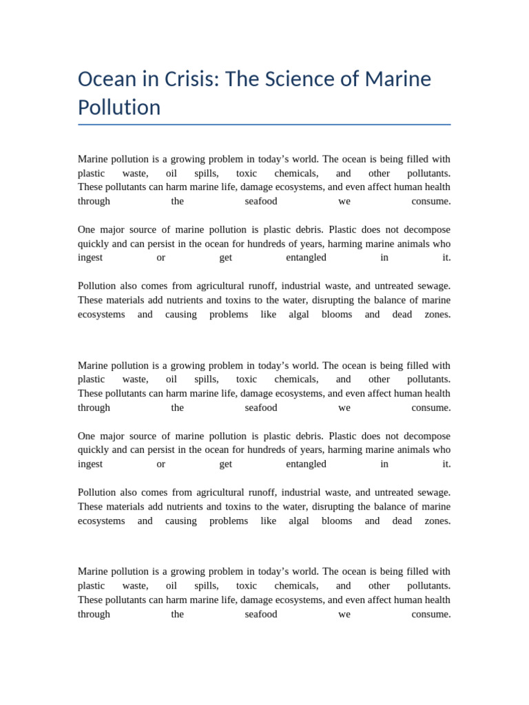 Marine Pollution: Causes and Effects | PDF | Water Pollution | Dead ...