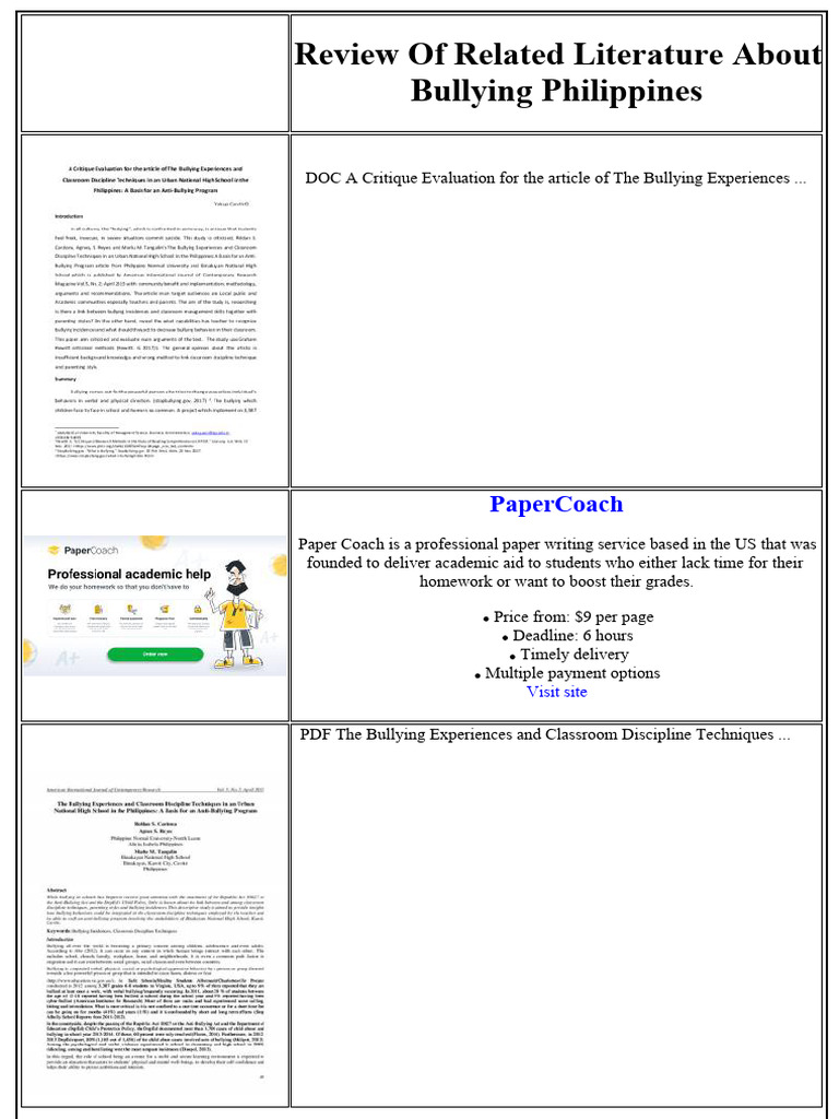 Bullying Literature Review in the Philippines | PDF | Thesis | Essays