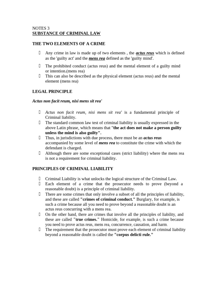 Elements of Criminal Liability Explained | PDF | Mens Rea | Element ...