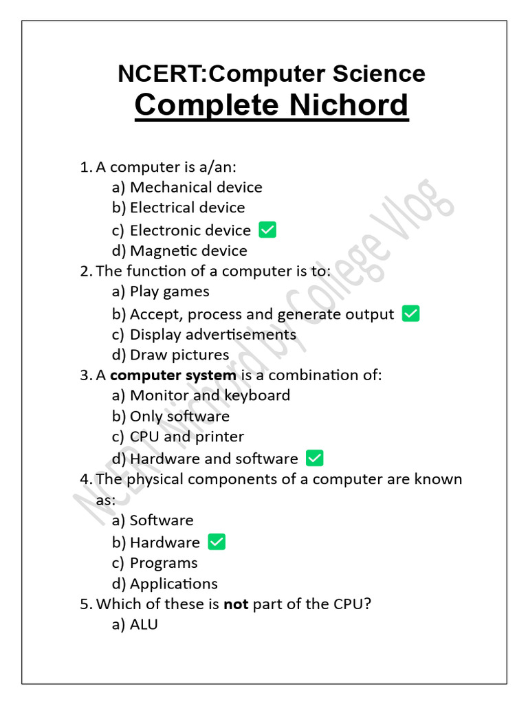 Ncert Chpter 1 | PDF | Computer Data Storage | Central Processing Unit