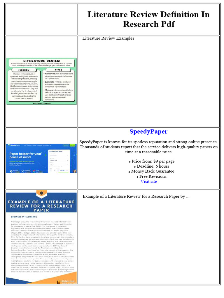 Literature Review Definition in Research PDF | PDF