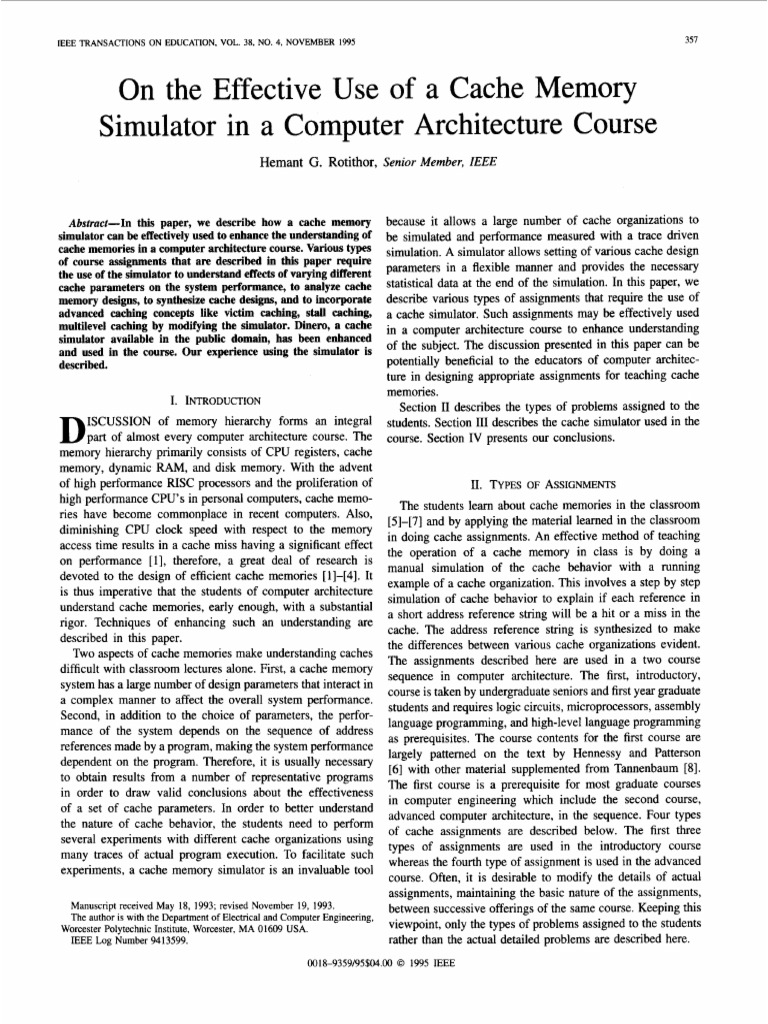 On The Effective Use of A Cache Memory Simulator in A Computer ...